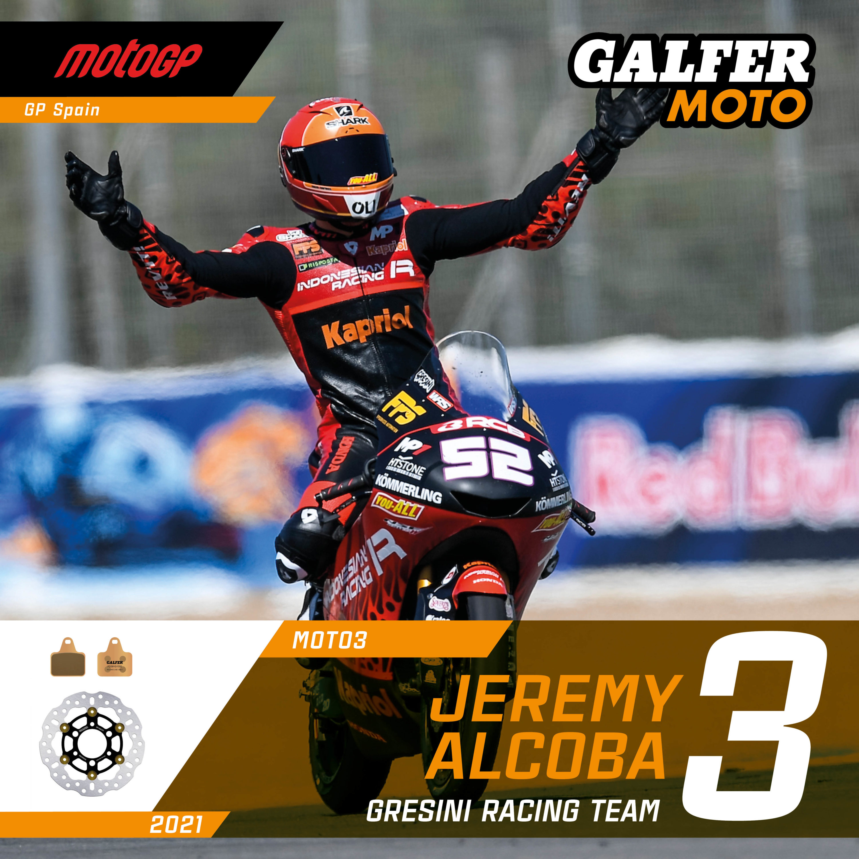 PODIUM SPOT FOR JEREMY ALCOBA IN THE SPANISH GP MOTO3 RACE - Galfer Moto